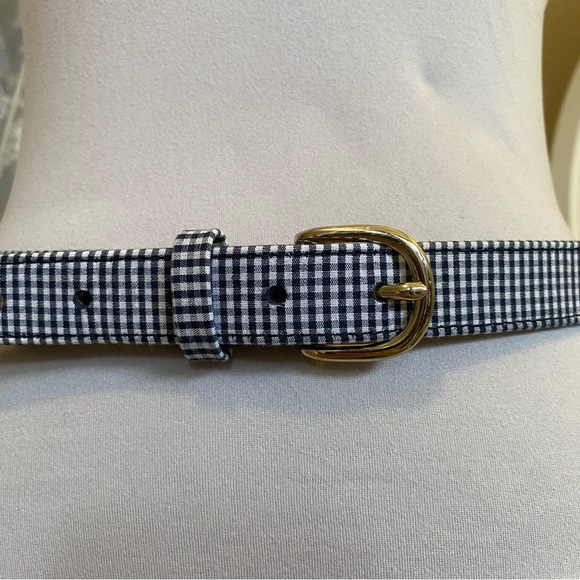 Accessories | Classic Navywhite Checkered Belt With Gold Buckle | Poshmark